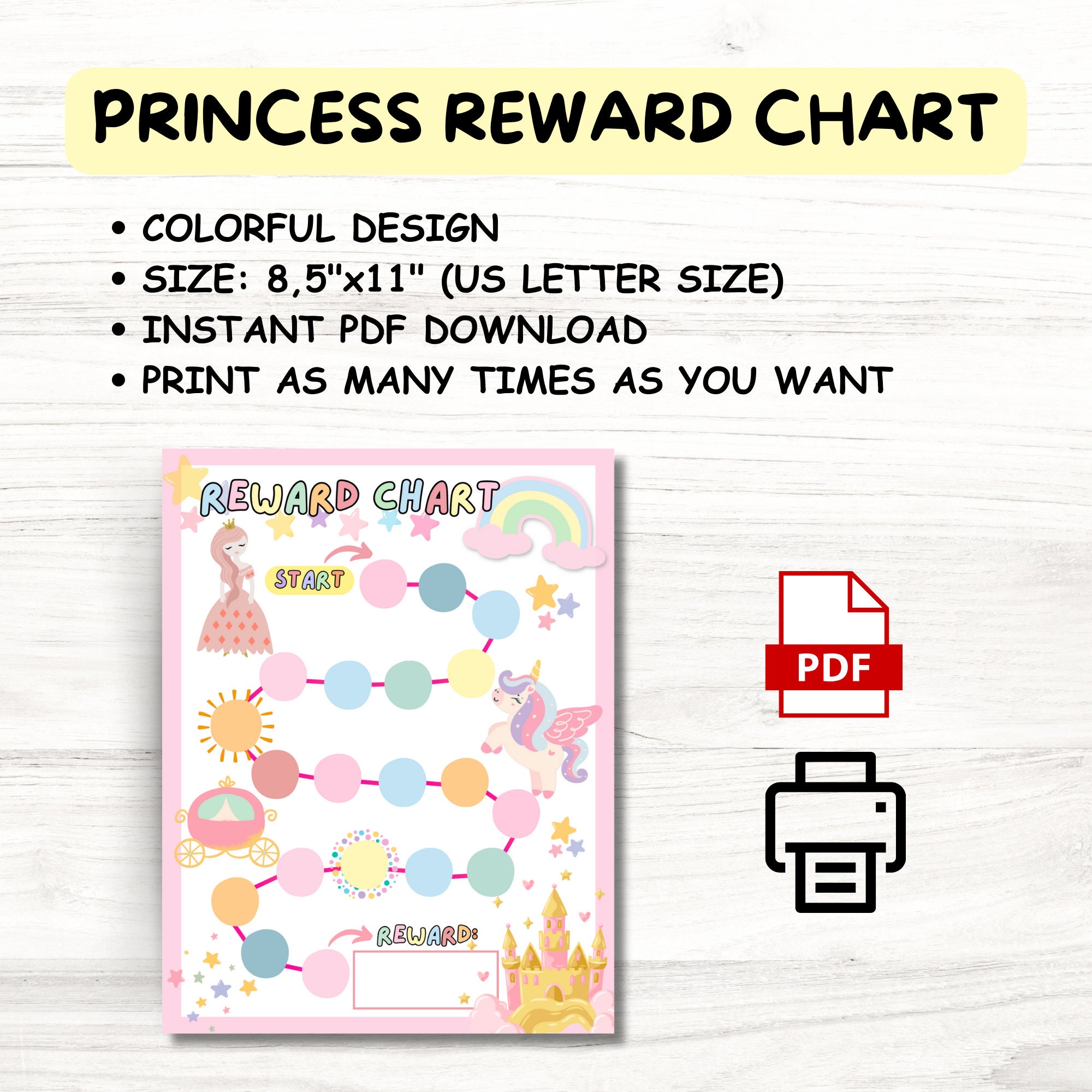 Girls Reward Chart, Princess Reward Chart, Kids Routine Chart, Toddler ...