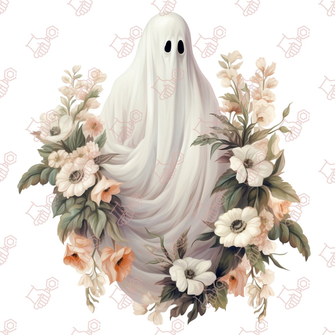 Floral Ghost PNG, Boho Ghost Clipart, Hippie Ghost Clipart, Vintage ...