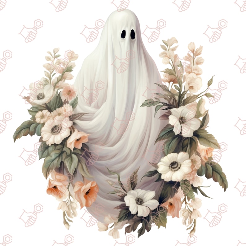 Floral Ghost PNG, Boho Ghost Clipart, Hippie Ghost Clipart, Vintage ...
