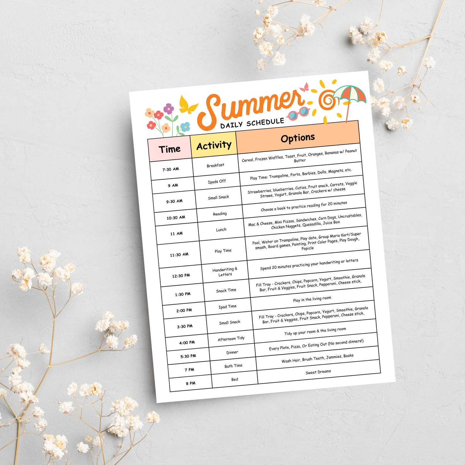 Summer Schedule Template, Summer Checklist, Kids Chore Chart, Summer ...
