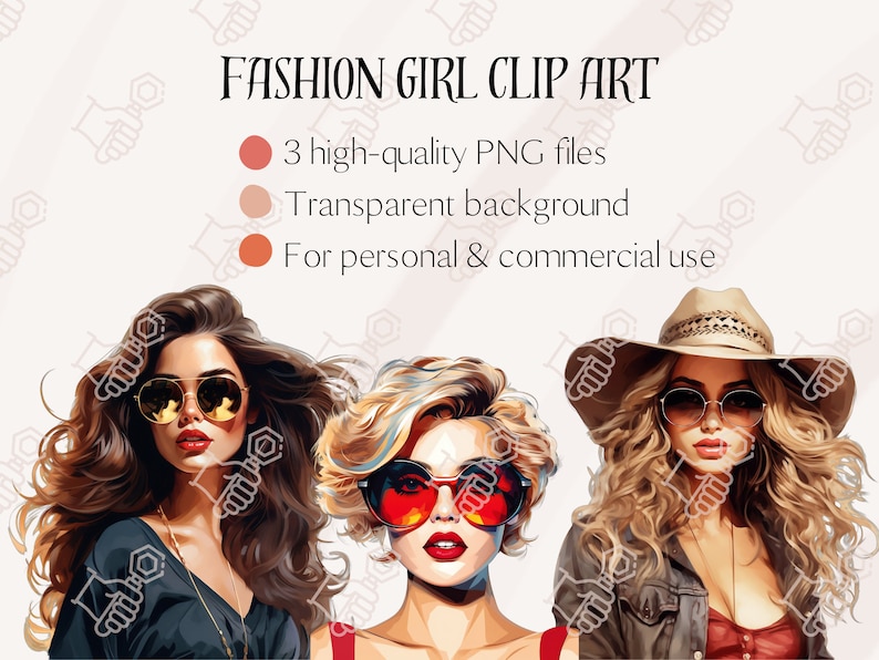 Fashion Girl Clipart: Stylish Women Illustrations (PNG Digital Download ...