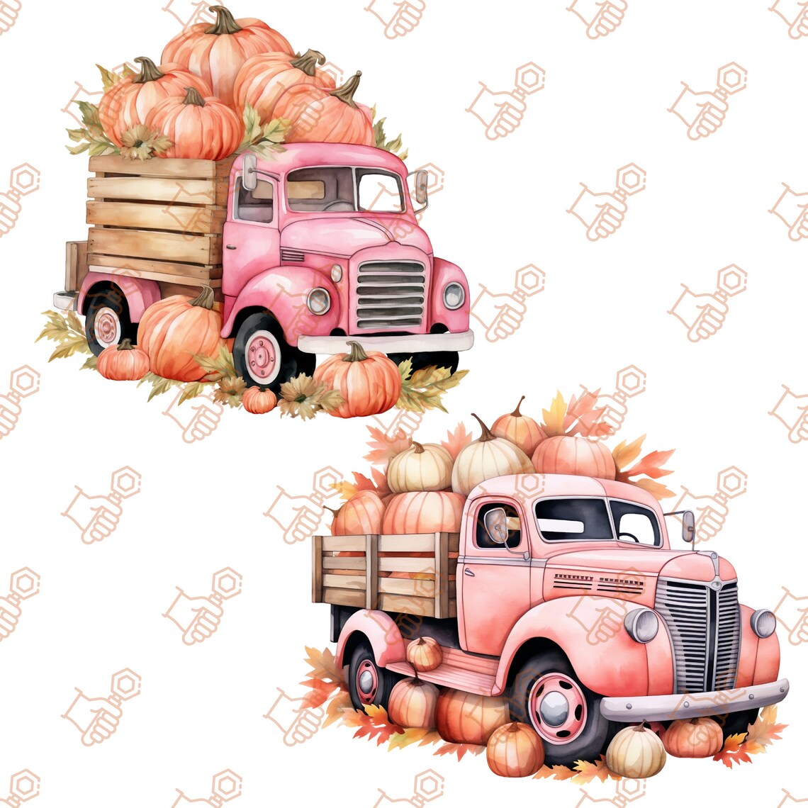 Watercolor Pumpkin Truck Clipart Fall PNG Autumn Clipart Fall - Etsy