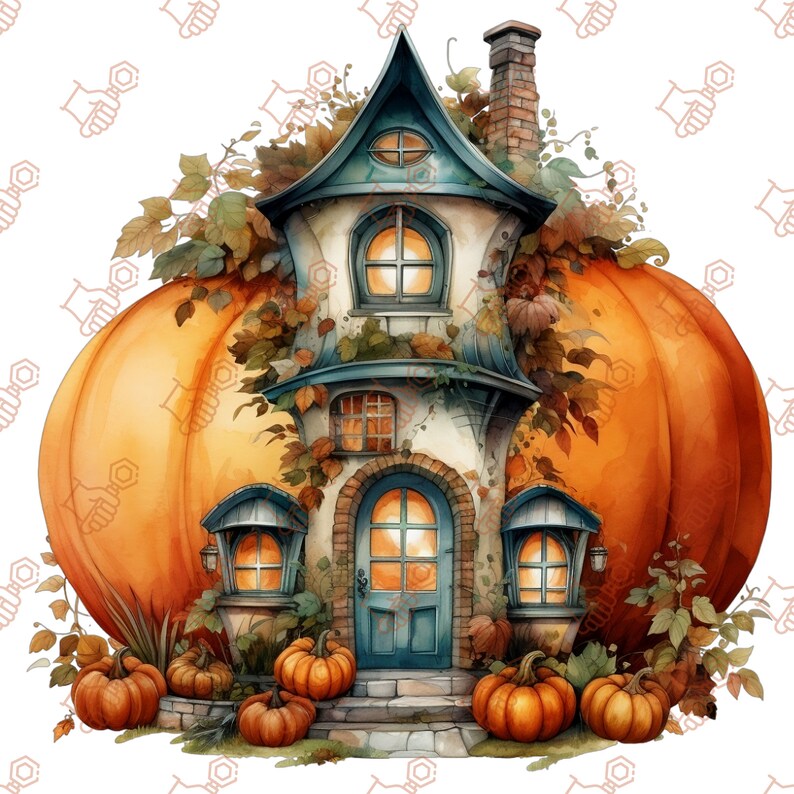 Watercolor Fairy Pumpkin House Clipart, Fairy House Clipart, Fall ...