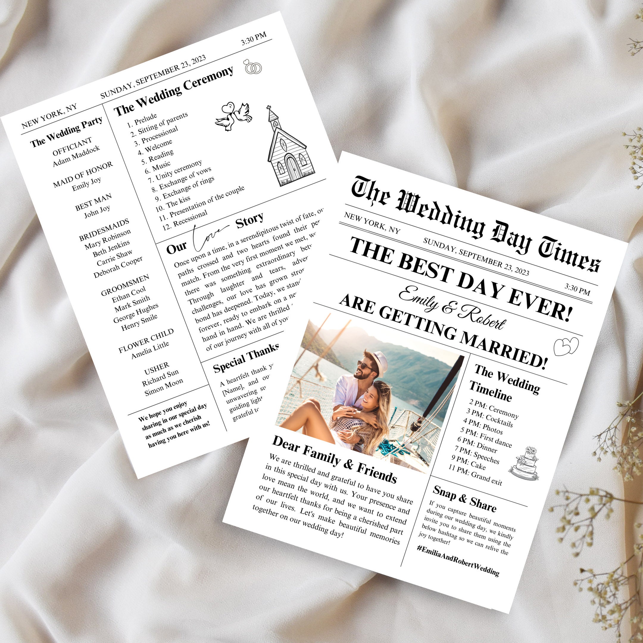 Newspaper Wedding Program Template: Editable Canva Ceremony Itinerary ...