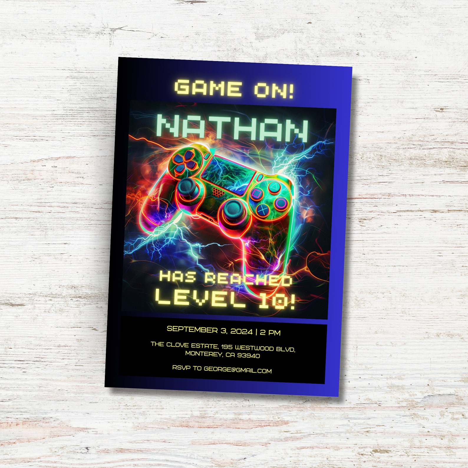 Neon Video Game Birthday Invitation Template: Boy Gamer Party (digital ...