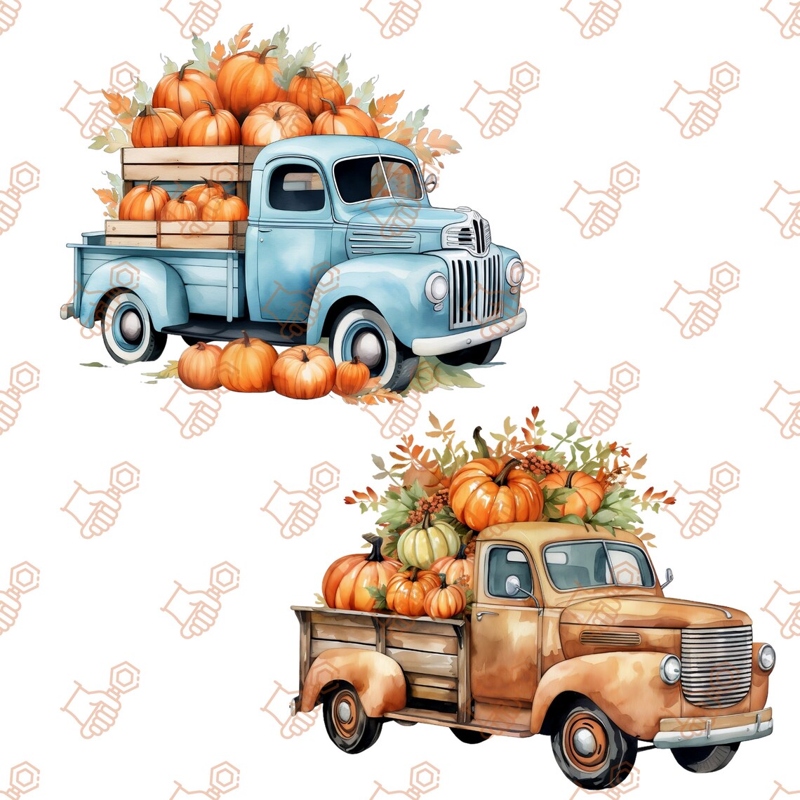 Watercolor Pumpkin Truck Clipart Fall PNG Autumn Clipart Fall - Etsy