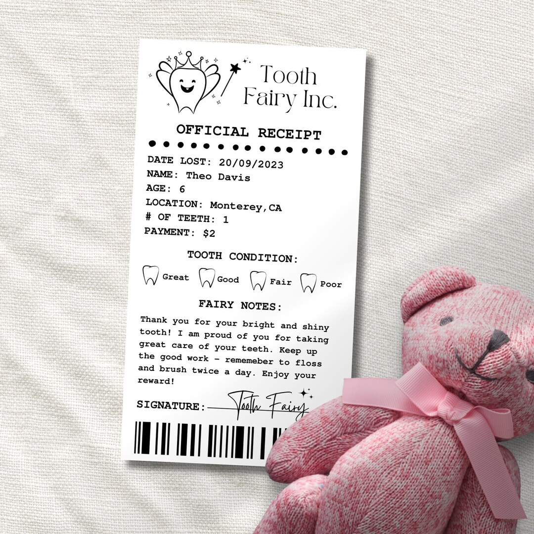 Editable Tooth Fairy Receipt Printable Certificate, First Tooth Lost ...