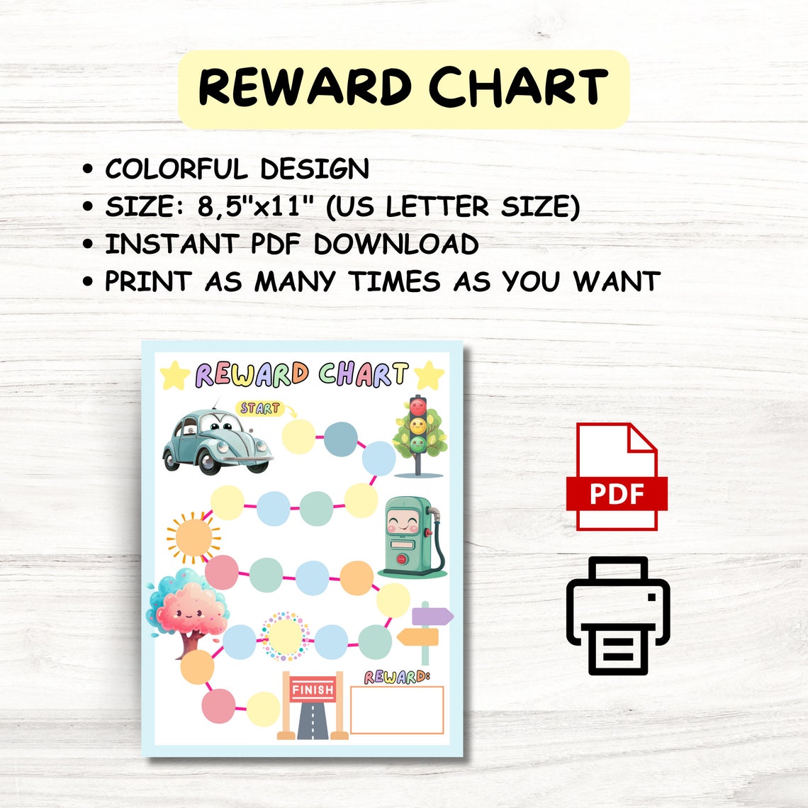 Kids Car Reward Chart: Printable Chore & Routine Tracker (PDF) - Etsy