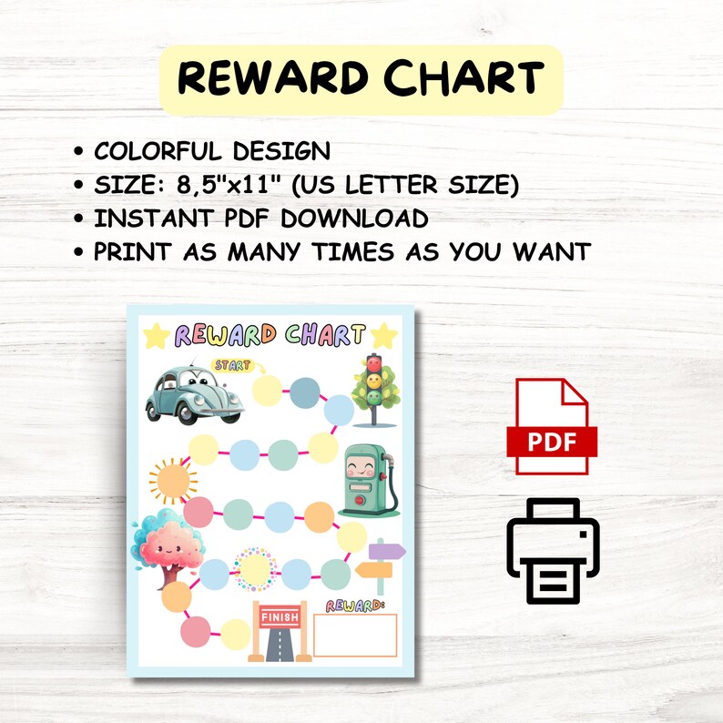 Boys Reward Chart Car Reward Chart Kids Routine Chart Toddler Reward ...