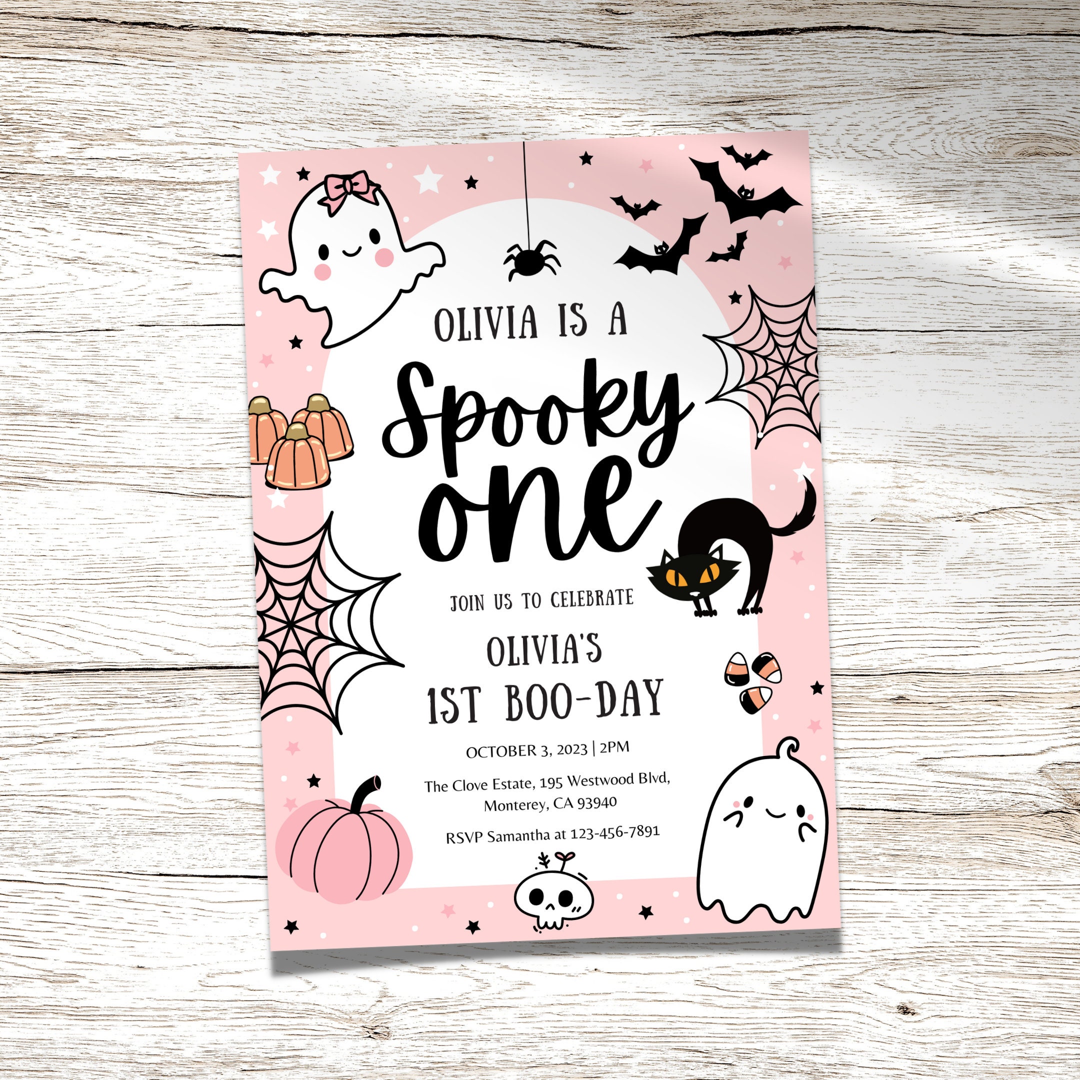 Halloween Spooky One Birthday Invitation Girl Halloween Birthday ...