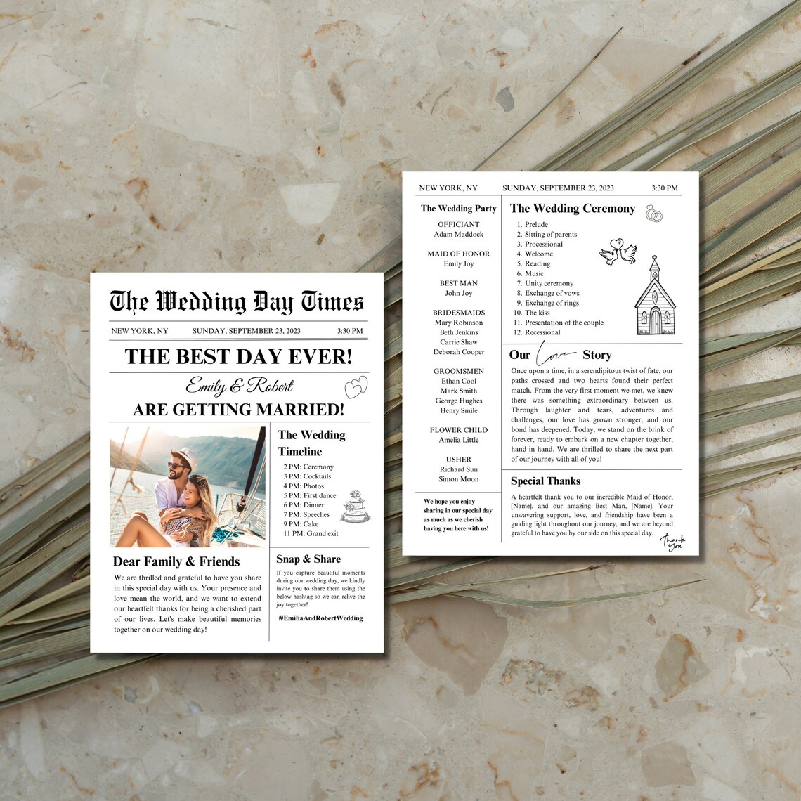 Newspaper Wedding Program Template Editable Wedding Ceremony Program ...