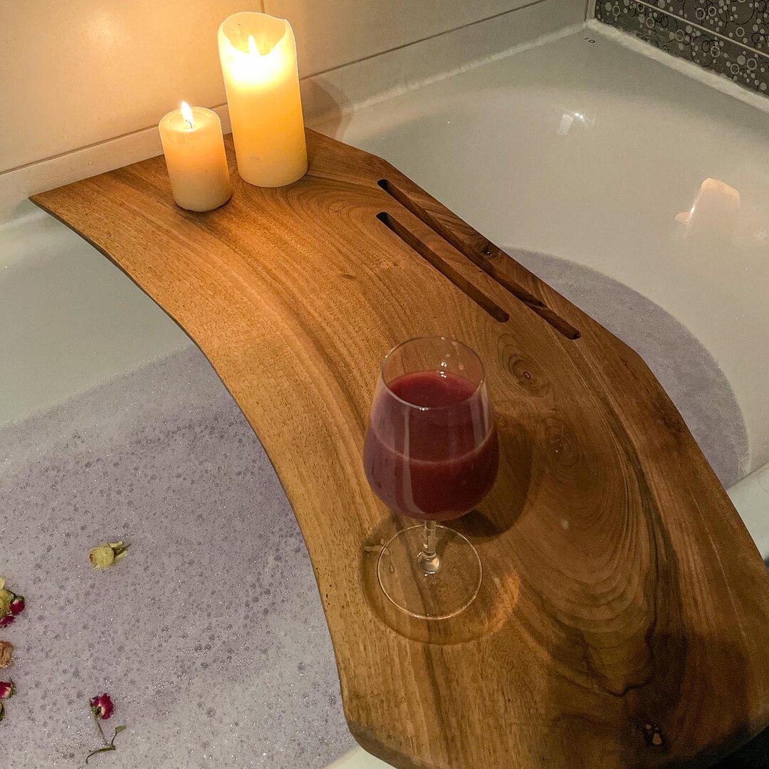 Bath Shelf Self Care Tray Handmade Bathtub Decorative Furniture Relaxation Gift Bath Caddy ...