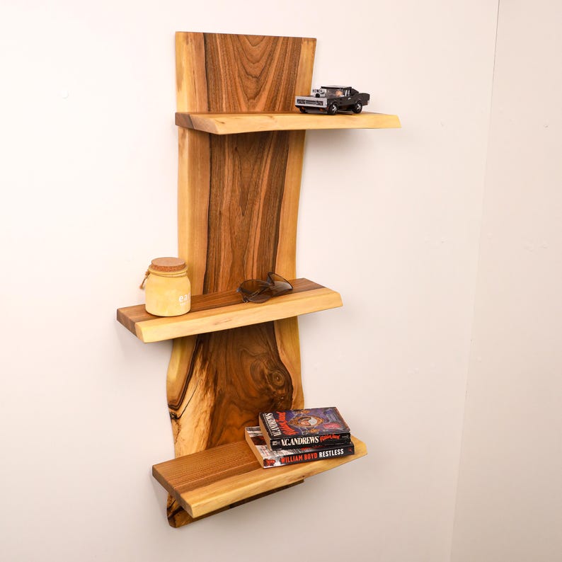 Wood Floating Shelf Modern Walnut Shelves Wall Mounted Live Edge ...