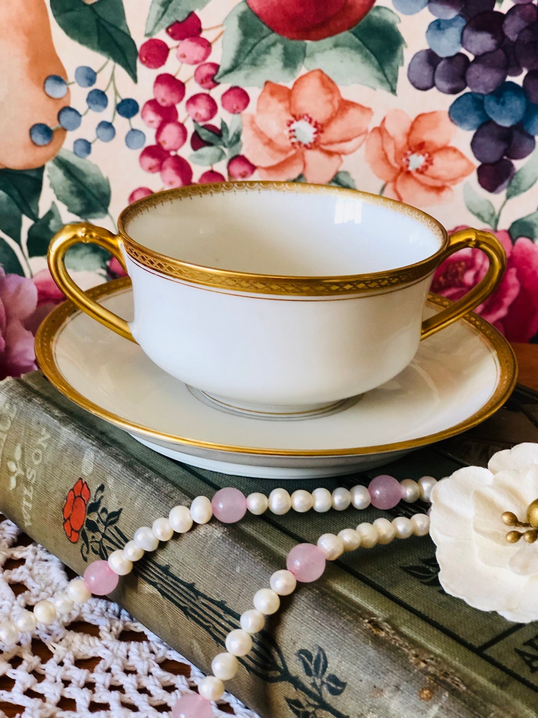 Double Handled/gold Rim/tea Cup/easter/mothers Day Gift/fairy Vintage ...