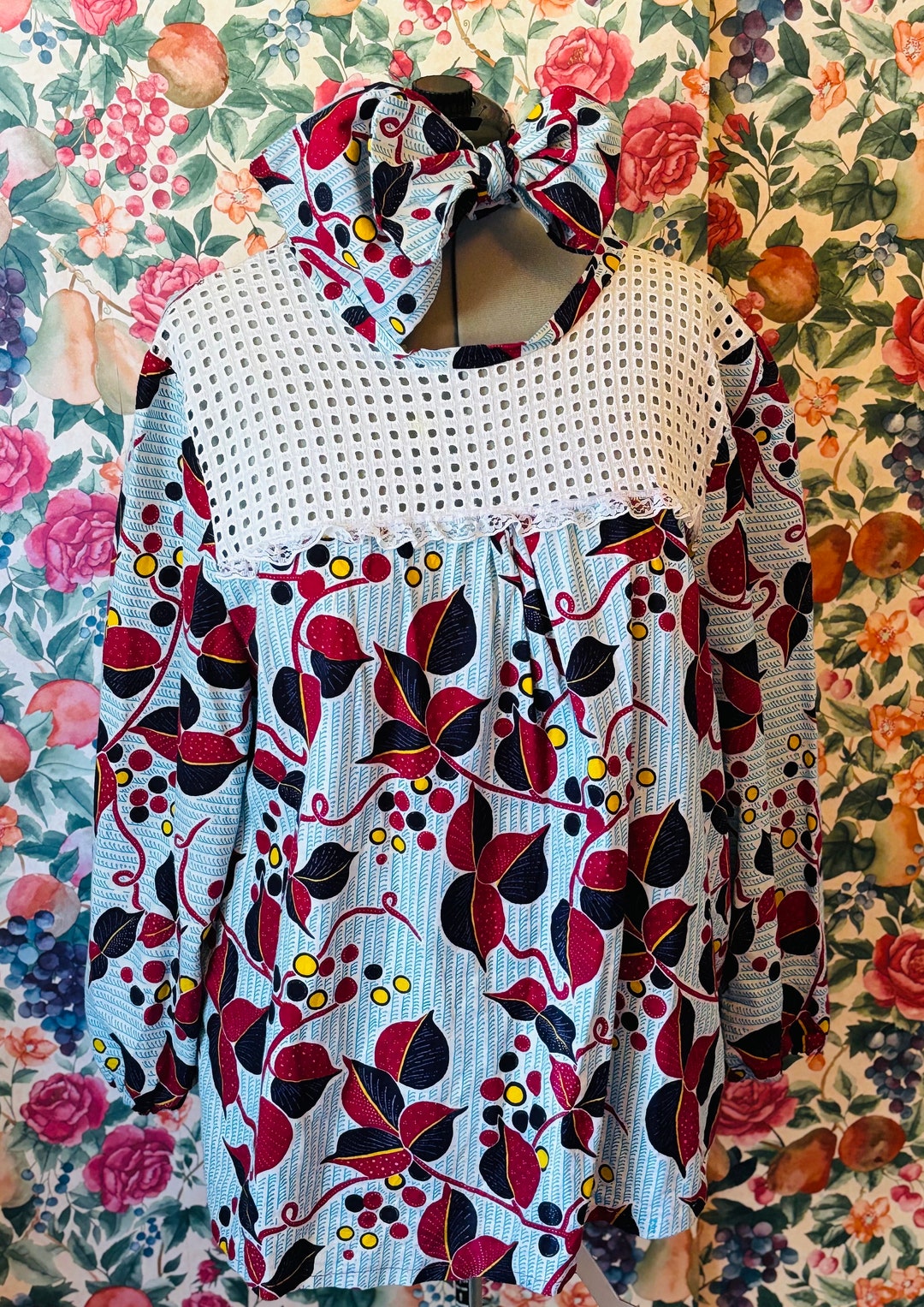 Floral Tunic, 1940s Reproduction Top, XXL With Matching Turban - Etsy