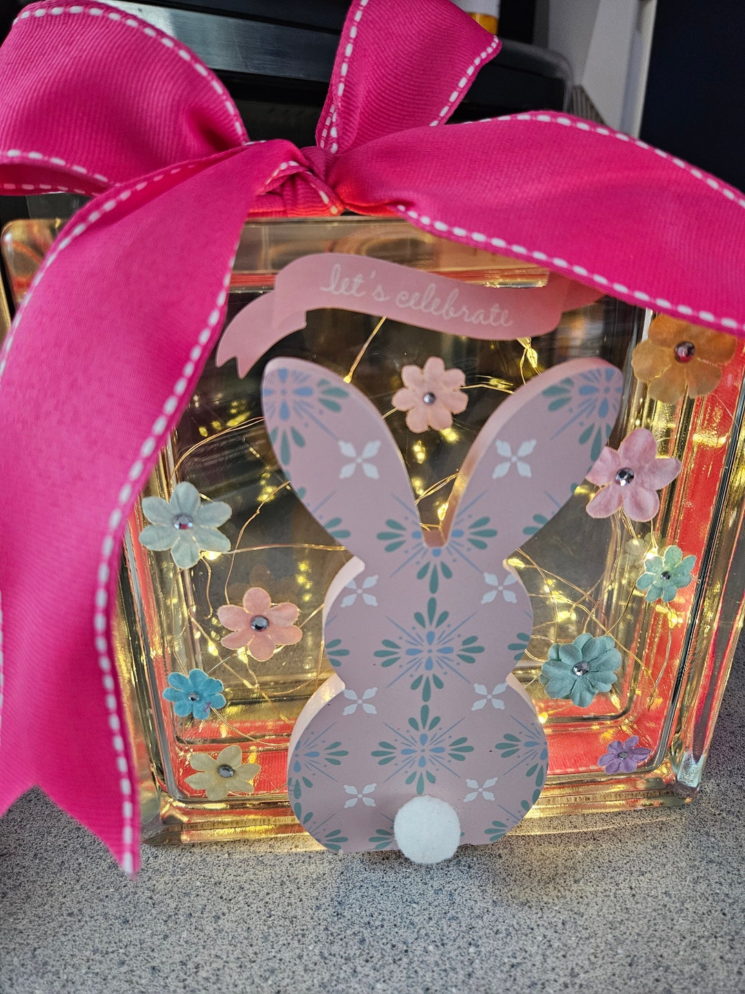 Easter Bunny Lighted Glass Block Etsy