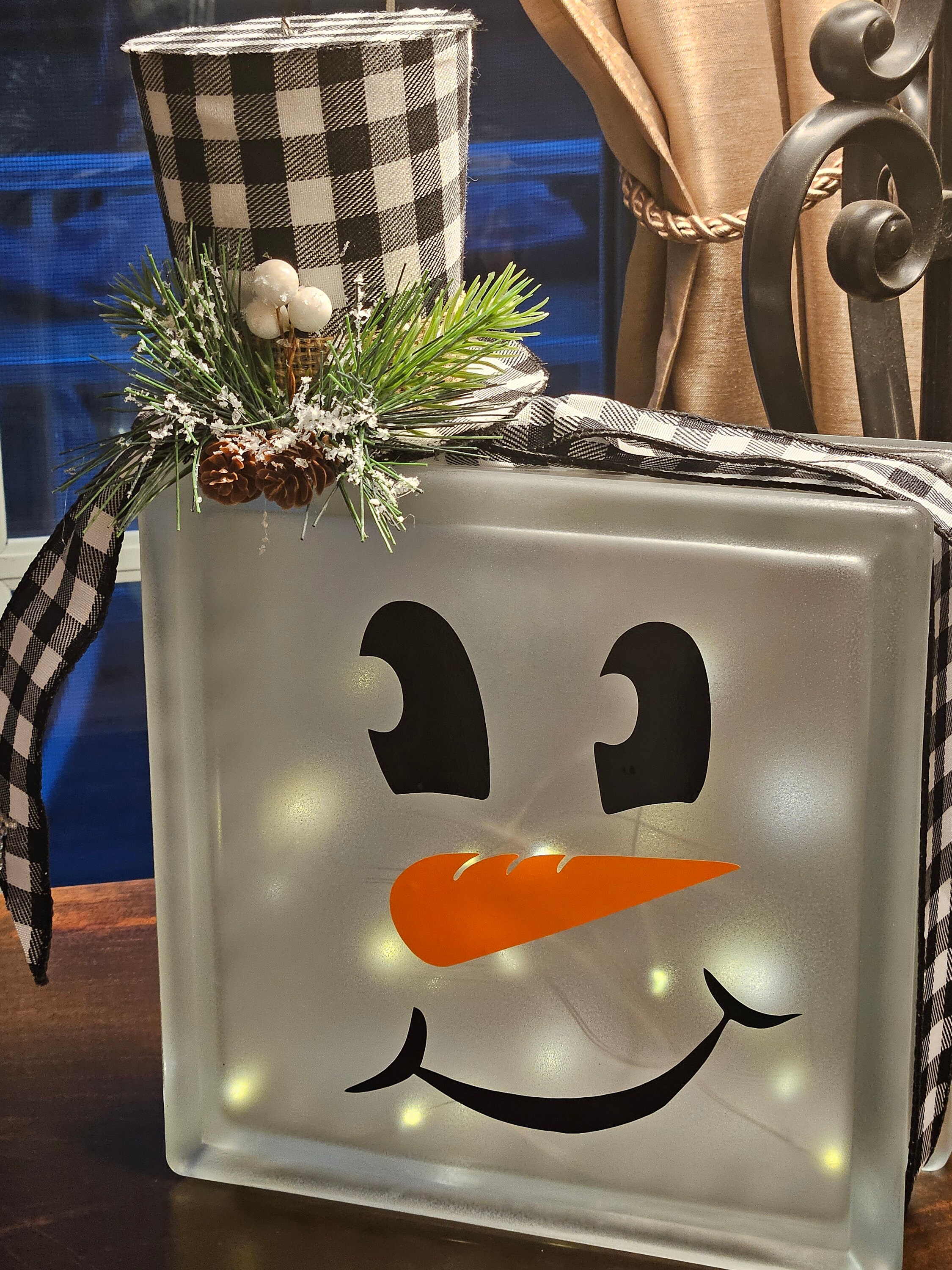 Snowman Decorative Lighted Glass Block With Gift Bag - Etsy