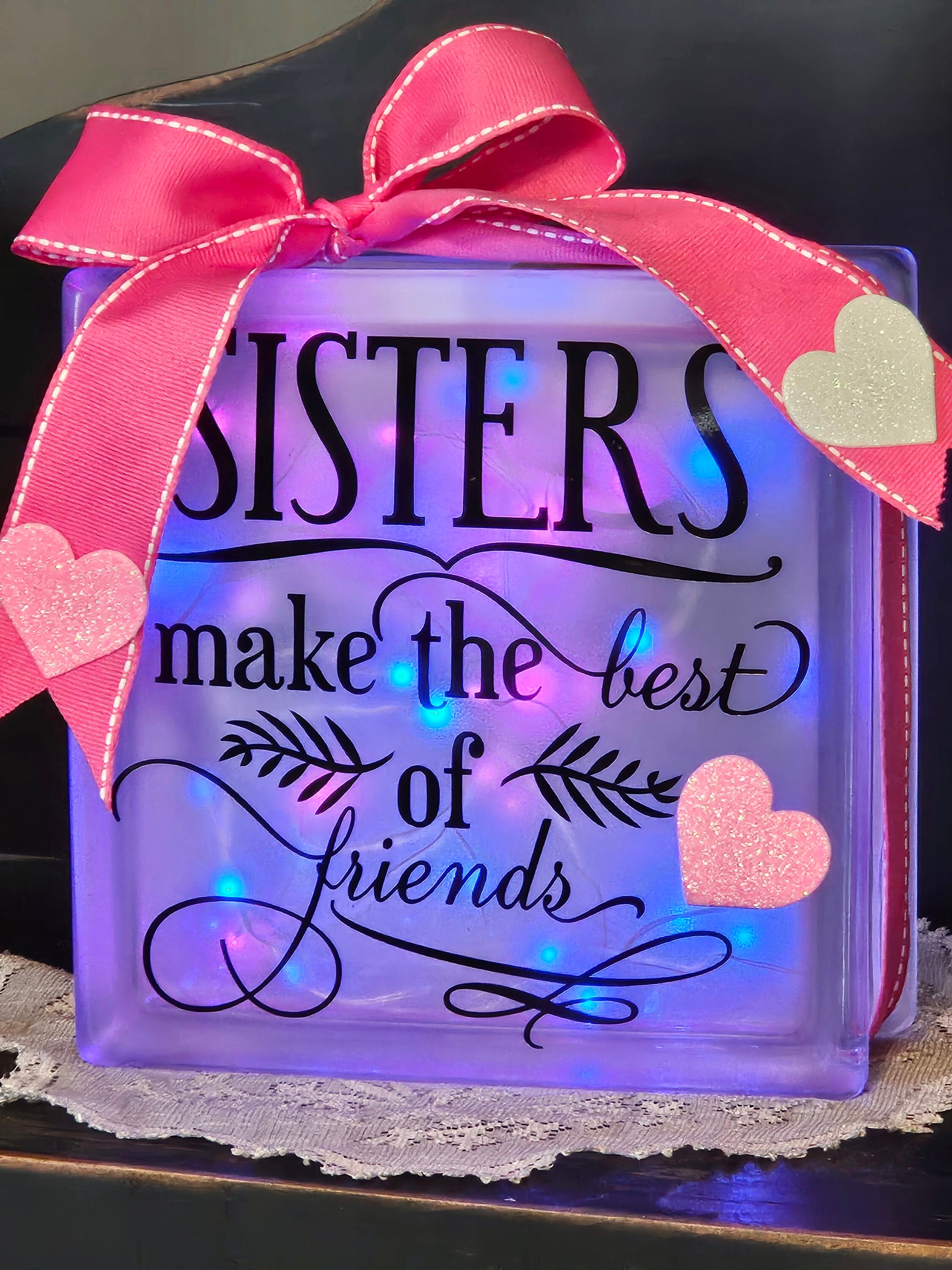 Sisters Lighted Decorative Glass Block - Etsy