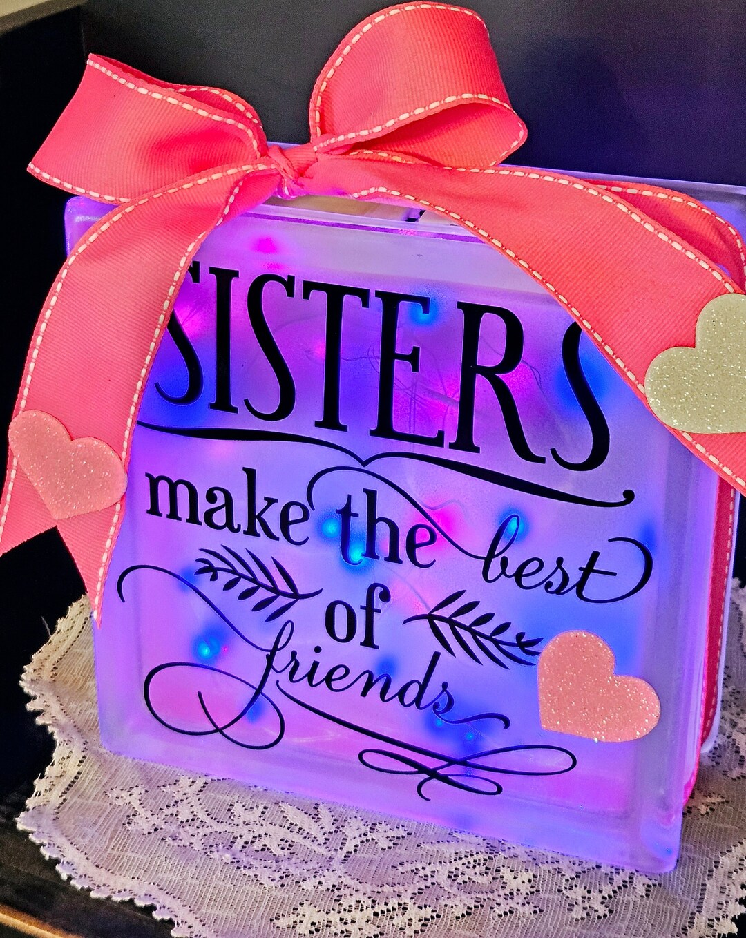 Sisters Lighted Decorative Glass Block - Etsy