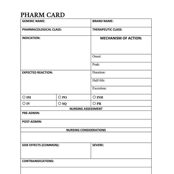 Nursing Drug Cards - Etsy