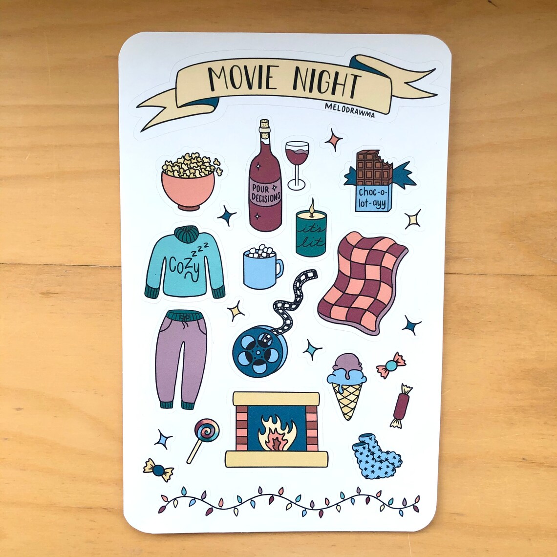 Movie Night Sticker Sheet Illustrated Sticker Sheet Melodrawma - Etsy