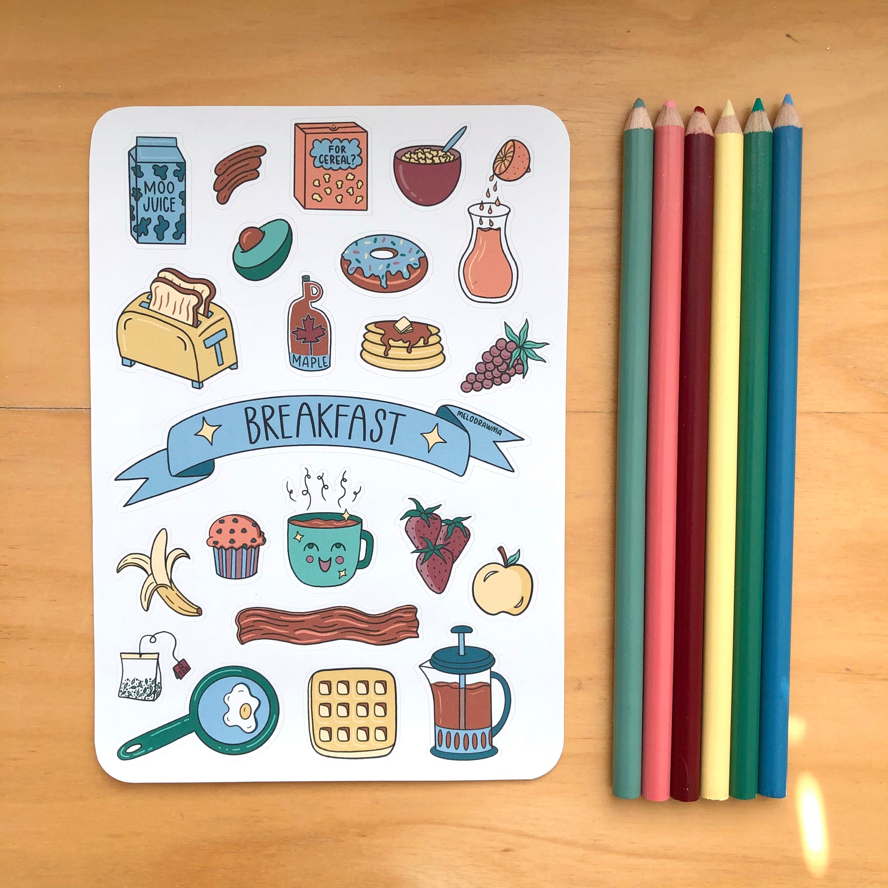 Breakfast Sticker Sheet - Illustrated Sticker Sheet - Melodrawma - Etsy