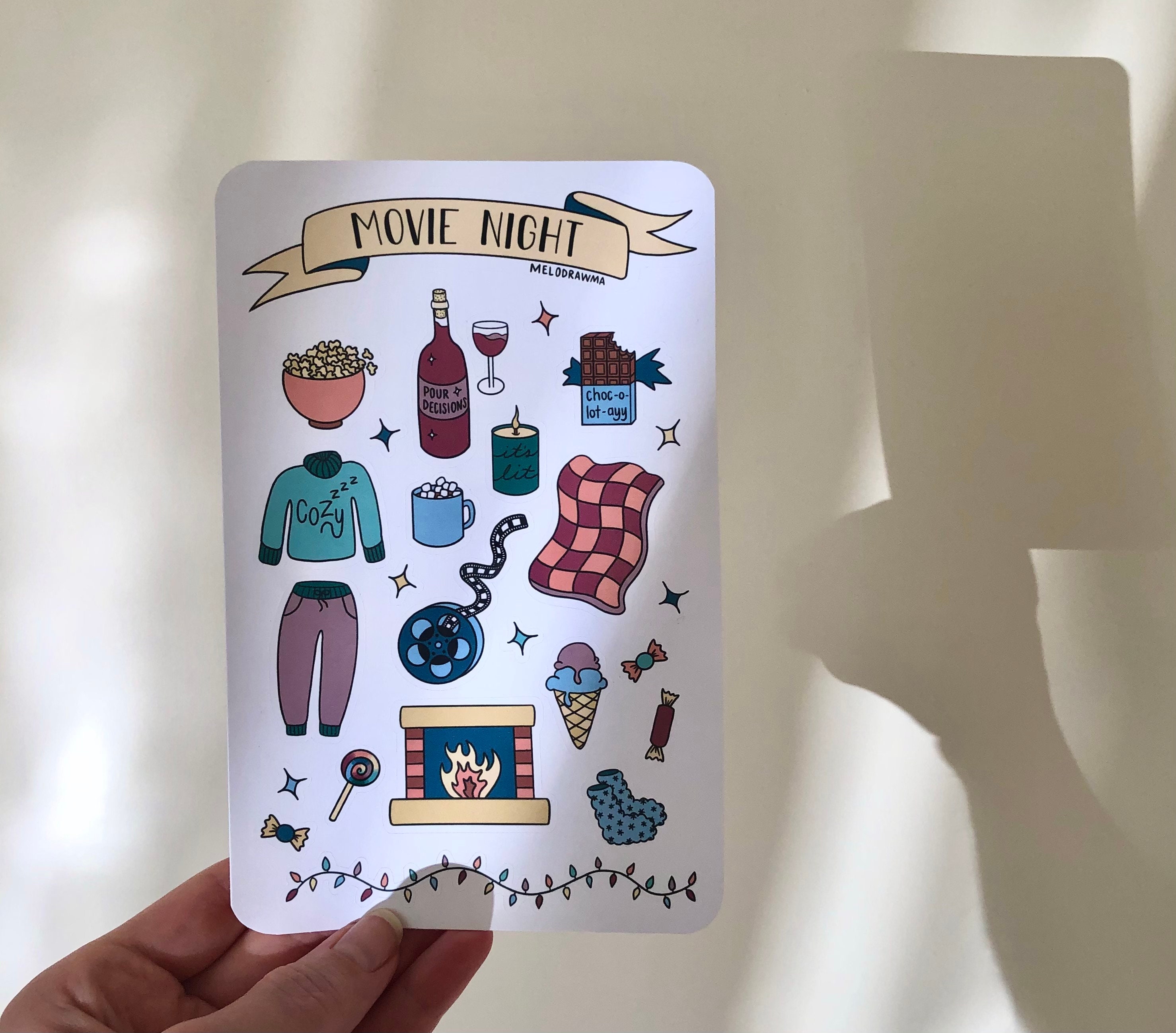 Movie Night Sticker Sheet - Illustrated Sticker Sheet - Melodrawma - Etsy