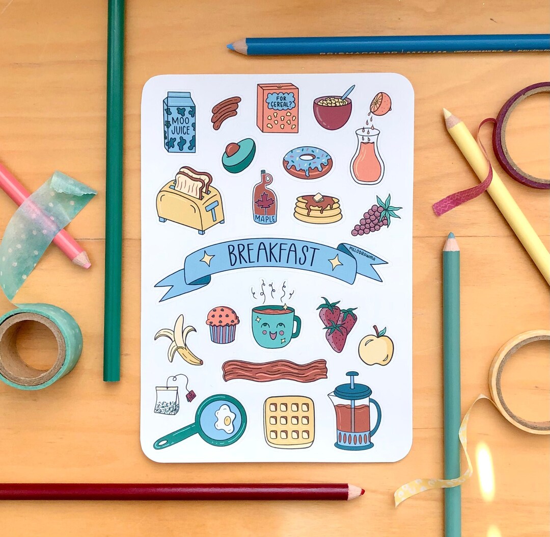 Breakfast Sticker Sheet - Illustrated Sticker Sheet - Melodrawma - Etsy