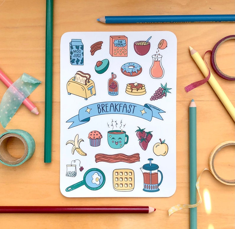 Breakfast Sticker Sheet - Illustrated Sticker Sheet - Melodrawma - Etsy