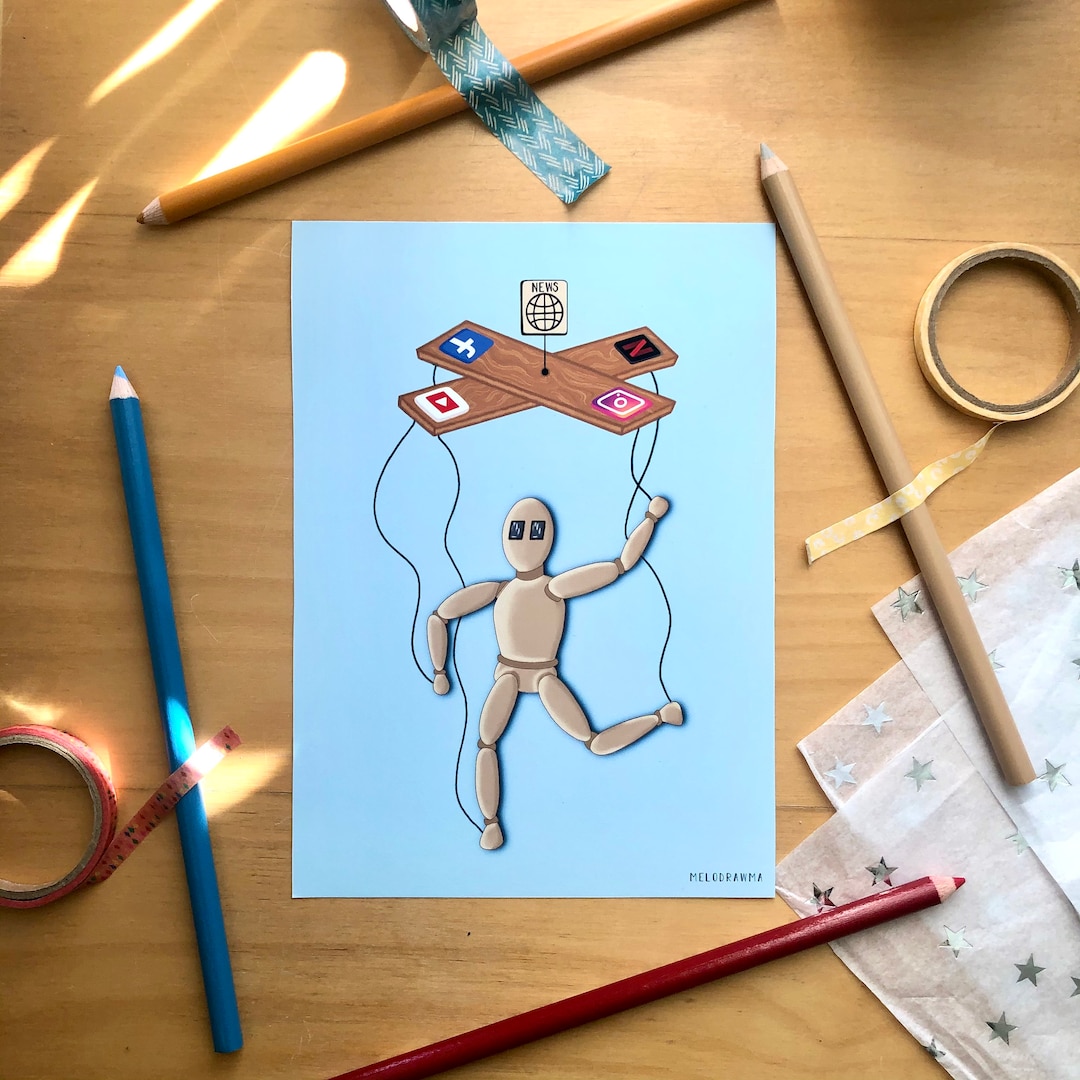 Media Puppet Art Print - Illustrated Art - Media Art - Melodrawma - Etsy