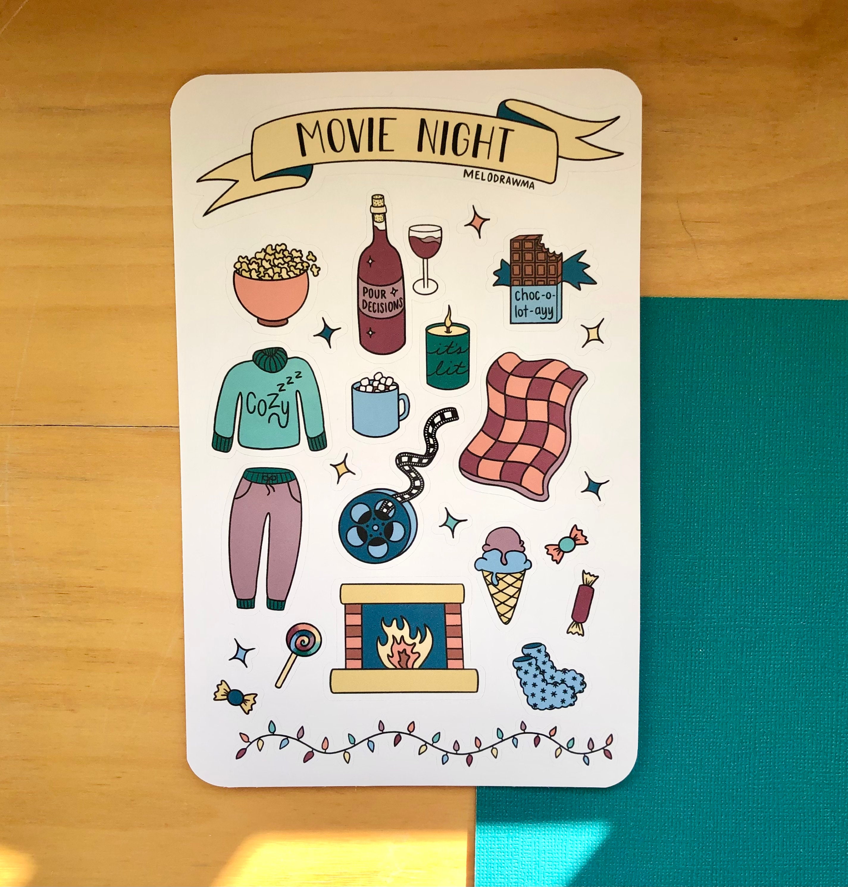 Movie Night Sticker Sheet - Illustrated Sticker Sheet - Melodrawma - Etsy
