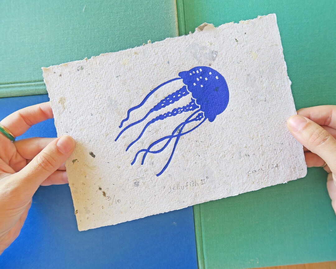 JELLYFISH Linocut Print - Underwater Artwork, Original Coastal Art ...