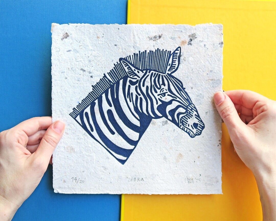 Zebra Linocut Print: Limited Edition Wildlife Art on Handmade Paper - Etsy