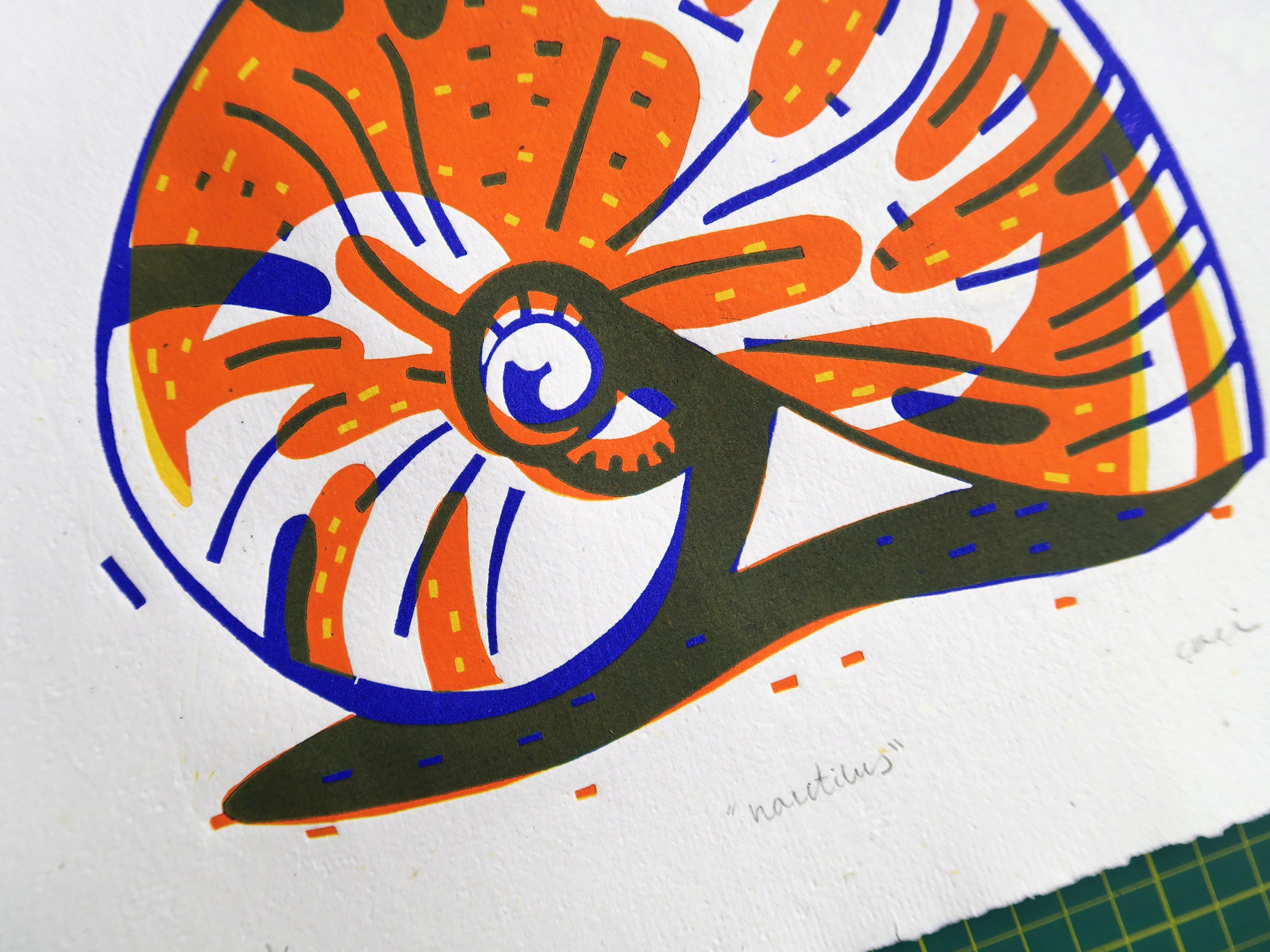 Nautilus Shell A3 Linocut Original Print Gift for Marine-theme Lovers ...
