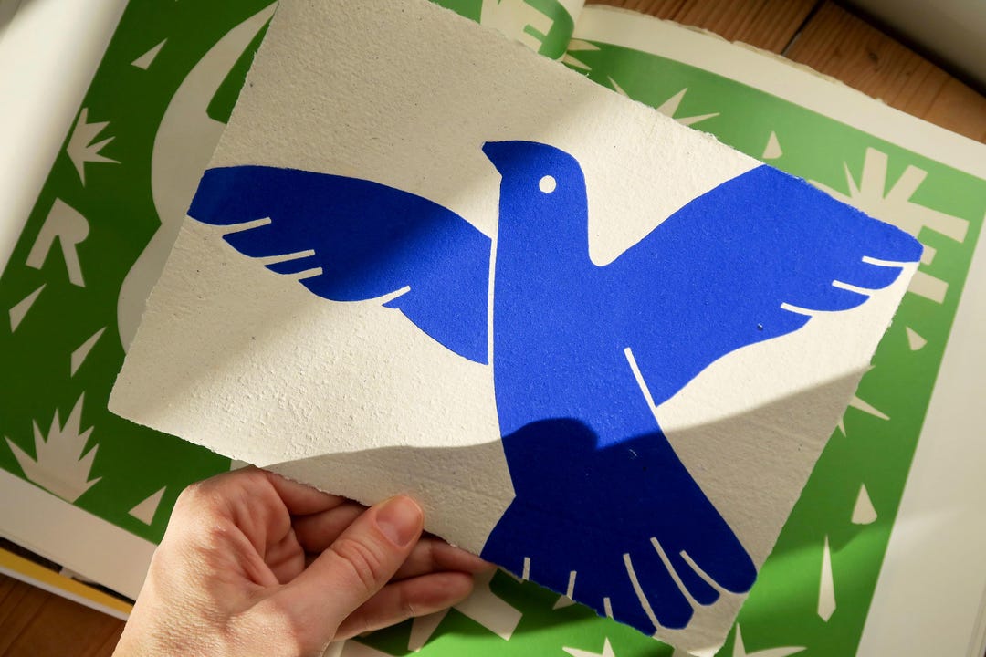 DOVE Linocut Print - Good Luck Gift for Flying Bird Lovers, Peace, Love ...