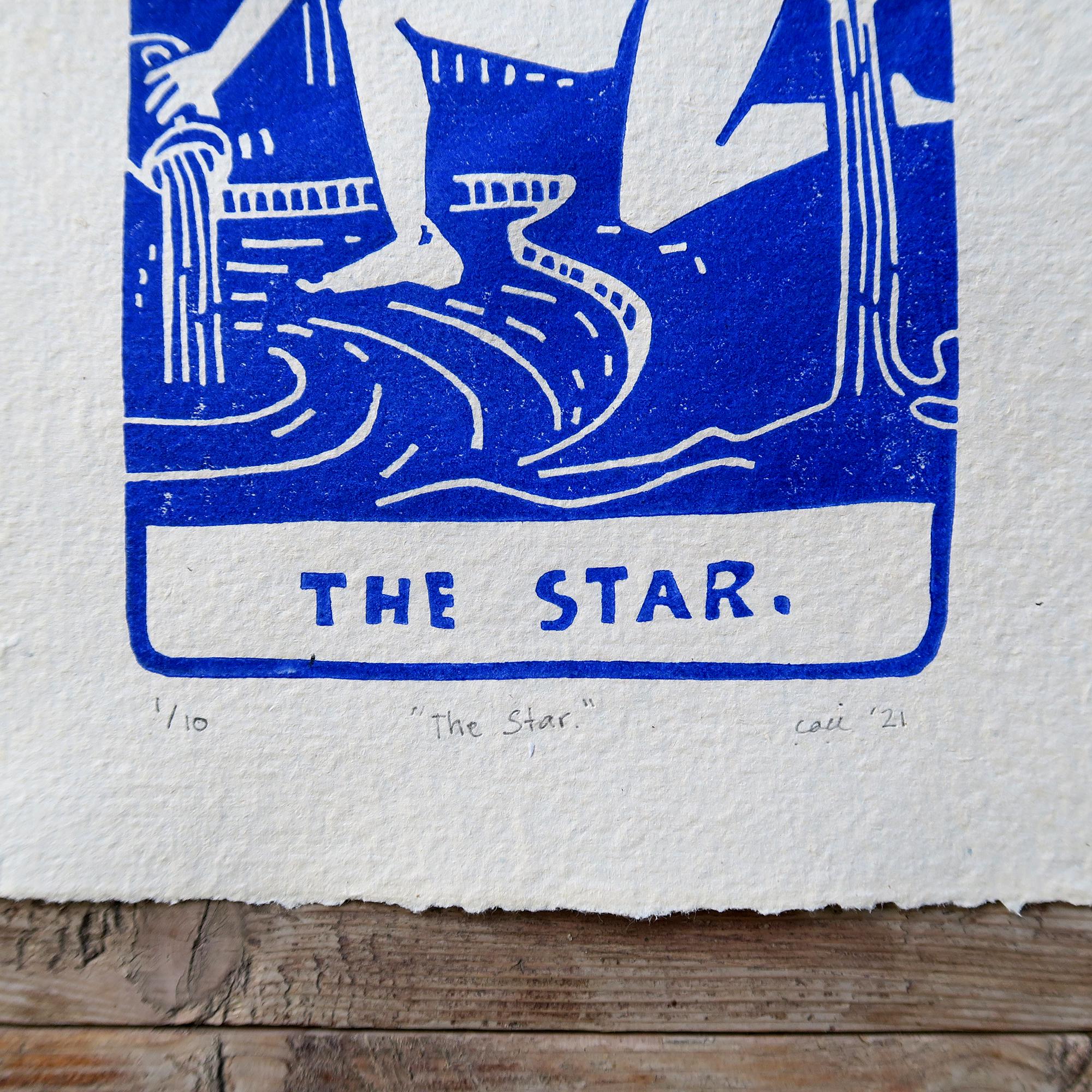 THE STAR Linocut Print Woman With Shining Stars Wall Art, Hand Printed ...