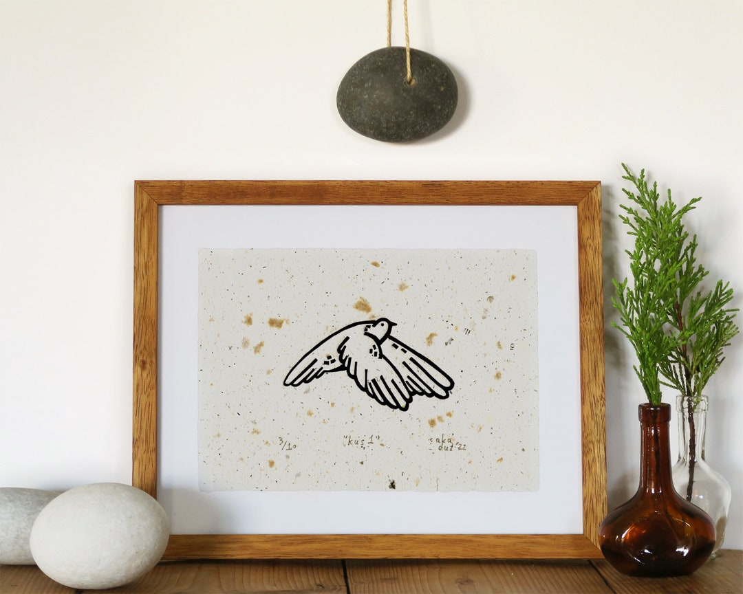 FLYING BIRD 1 Framed Linocut Print - Peace, Love, Freedom, Dove Wall ...