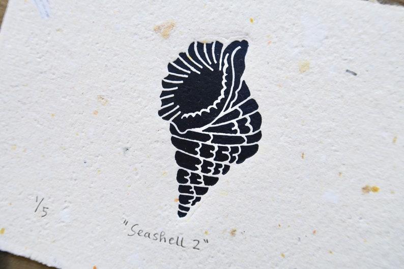 SEASHELL 2 FRAMED Linocut Print Nautical Wall Art, Ocean Theme Decor, Hand Printed Original ...