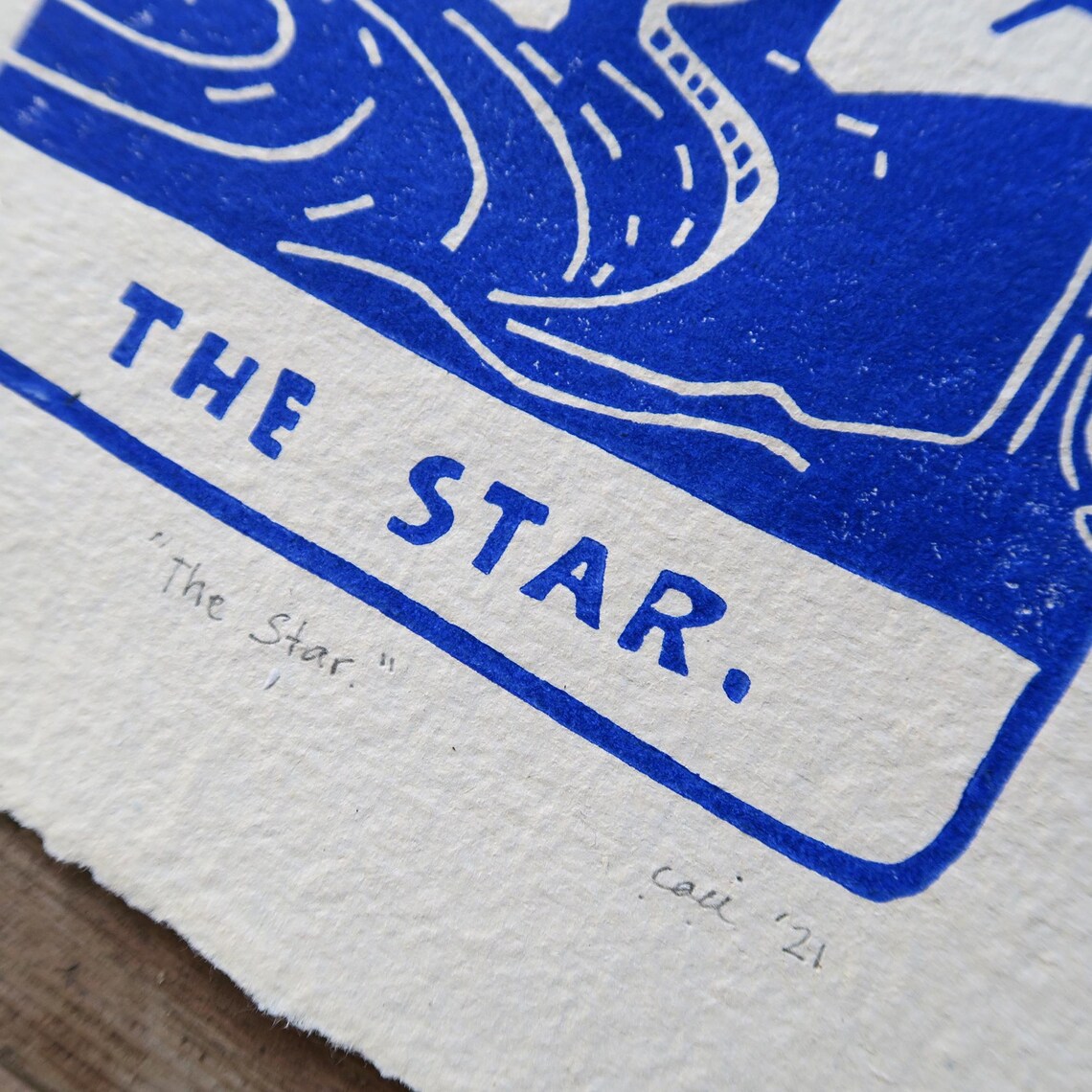 THE STAR Linocut Print Woman With Shining Stars Wall Art, Hand Printed ...