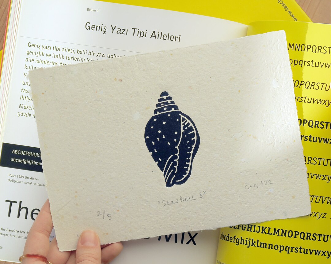 SEASHELL 3 Linocut Print - Nautical Wall Art, Ocean Theme Decor, Hand ...