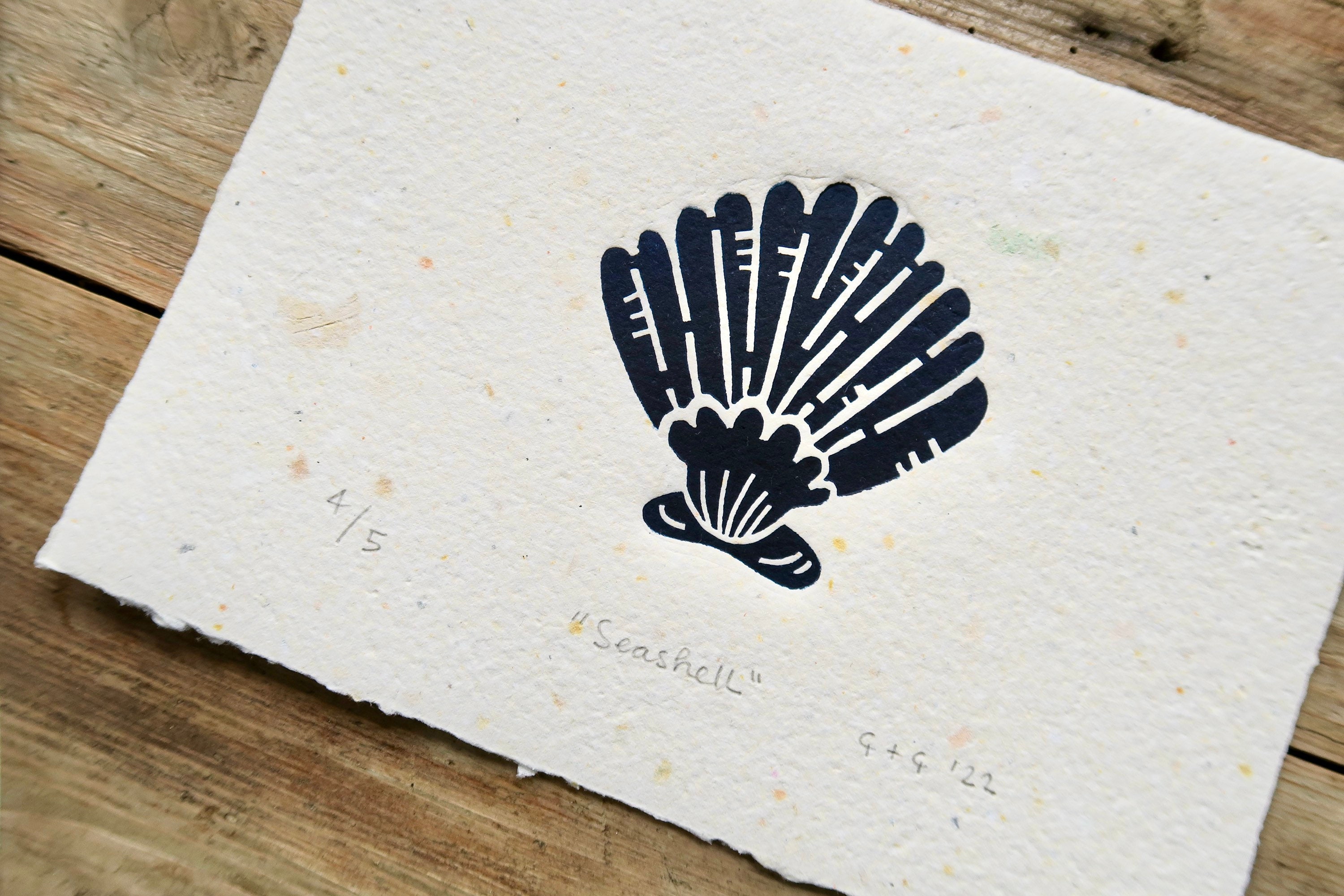 SEASHELL Linocut Print Coastal Wall Art, Ocean Theme Decor, Hand ...