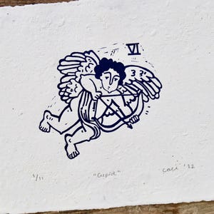 CUPID Linocut Print Eros With Bow & Arrow, God of Love, the Lovers ...