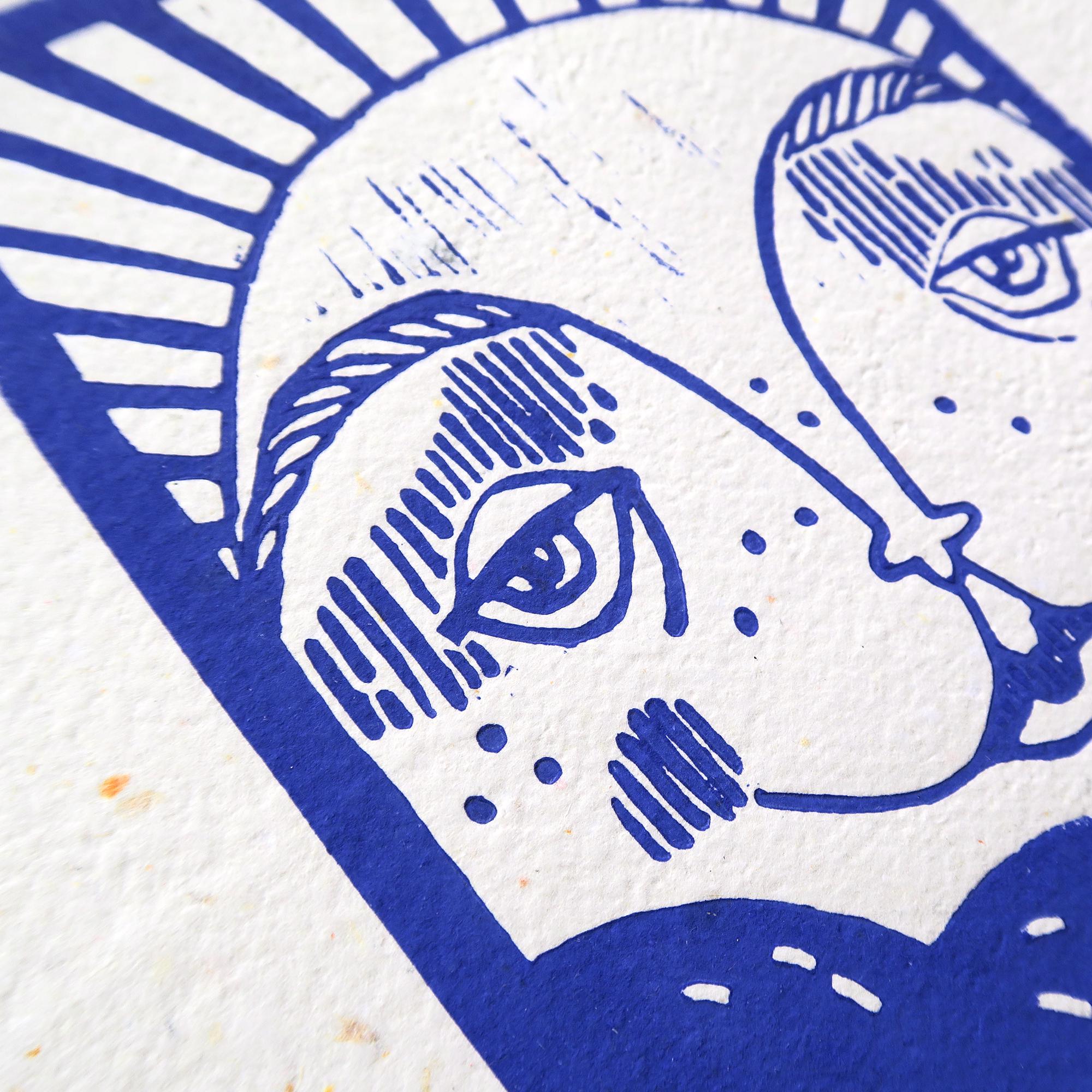 SUNSHINE Linocut Print - Sun Face With Clouds Artwork, Summer House ...