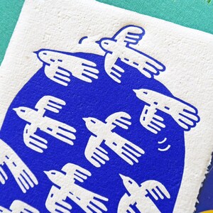 FLYING BIRDS Linocut Print - Peace, Freedom, Vibrant Blue Wall Art ...