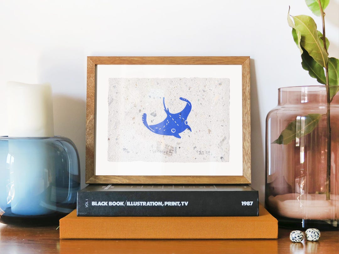 STINGRAY FRAMED Linocut Print - Coastal Wall Art, Ocean Theme Decor ...