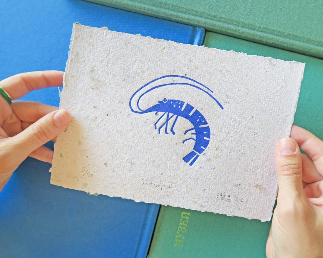 SHRIMP Linocut Print - Nautical Wall Art, Gift for Sea Lovers, Ocean ...