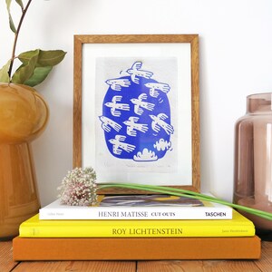 FLYING BIRDS Linocut Print - Peace, Freedom, Vibrant Blue Wall Art ...