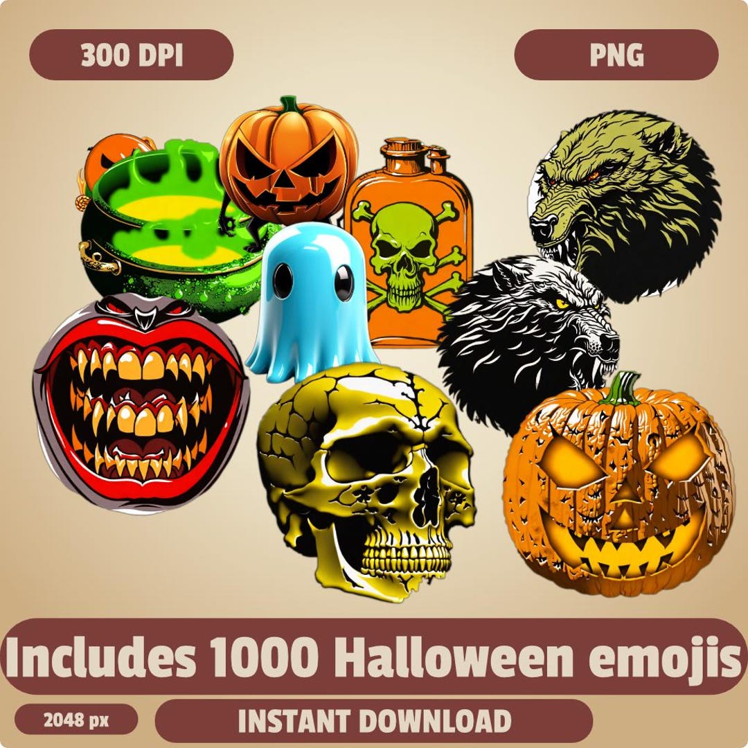 Halloween Emoji Clipart Bundle – 1000 PNG Stickers | Cute Spooky ...