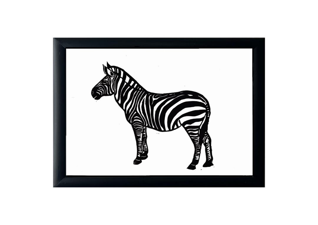 Zebra Print. Handmade and Hand Printed Linocut. Black and White on High ...