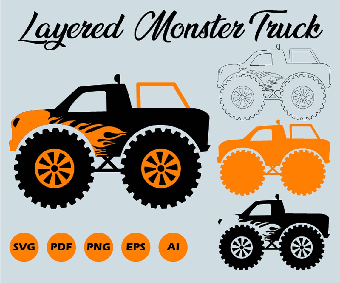 Monster Truck Svg, Layered Monster Truck Svg, Vinyl, Monster Truck Svg ...